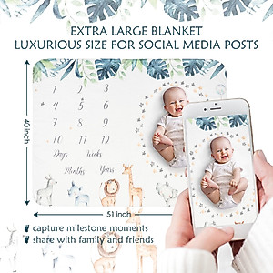 Baby Monthly Milestone Blanket Boy Safari Jungle Animals Personalized Growth Mat Super Soft Photo Blankets