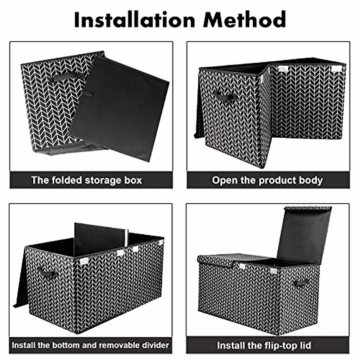 Extra-Large Toy Chest Box Bin Storage with Double Lid 30"x 16" x 16", Collapsible Sturdy Toy Storage Boxes Basket with Handles for Boys, Girls, Nursery, Playroom, Closet, Bedroom and Office(Black)