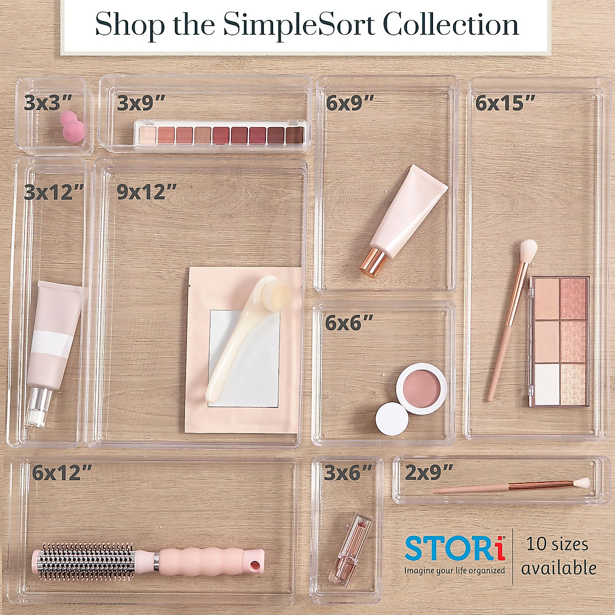 STORi SimpleSort 10-Piece Stackable Clear Drawer Organizer Set | Multi-size Trays | Makeup Vanity Storage Bins and Office Desk Drawer Dividers | Made in USA