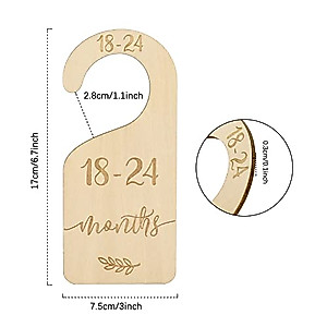 Whaline 7pcs Baby Closet Size Dividers Wooden Baby Wardrobe Hanger Organizer from Newborn to 24 Month with Blue Velvet Bag Leaves Design Thicken Infant Wardrobe Organizer for Home Nursery Baby Clothes