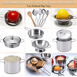 Play Pots and Pans Toys for Kids Kitchen Playset Pretend Cookware Utensils Play Set Play Cooking Toys Mini Stainless Steel Cooking Utensils Toys Kitchen Playset Accessories for Boys Girls