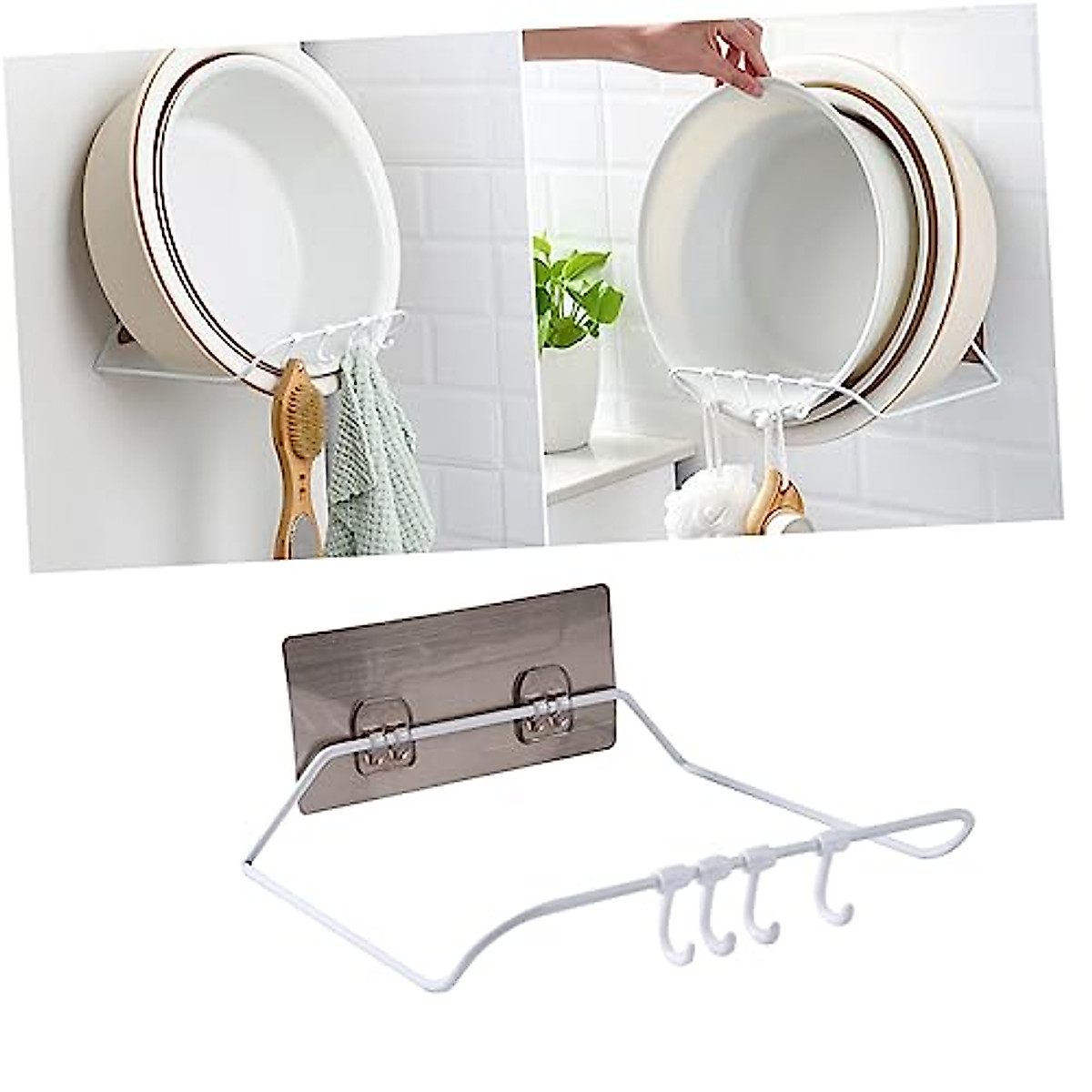 Cabilock 1pc Wall- Kitchen Wall-Mounted Basket Stand Washbasin Storage Organizer Simplicity Holder Rack for Hook Bathroom Hanging Pan with Dish Shelf Basin White Mounted Multifunctional