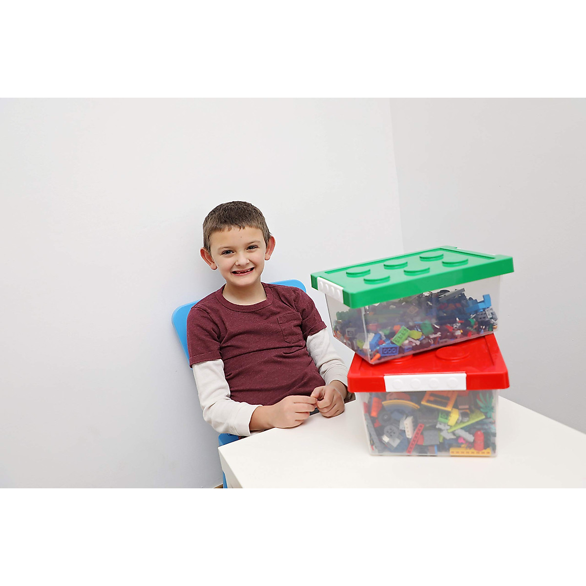 ASH BRAND Toy Organizer Set of 2 Large and Small Brick Shaped Storage Containers for Building Brick Storage, Small Dolls, bricks toys, Small Kids Toys - Plastic Kids Toy Chest