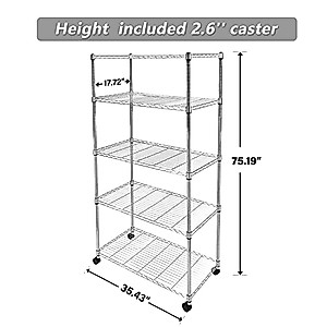 YSSOA 5-Tier Heavy Duty Storage Shelving Unit,Chrome,35L x 18W x 70H inch