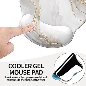 eulps Mouse Pad Wrist Support, Ergonomic Gel Mouse Pad with Wrist Rest, Comfortable Computer Mouse Pad for Laptop, Pain Relief Mousepad with Non-Slip PU Base (White Marble)