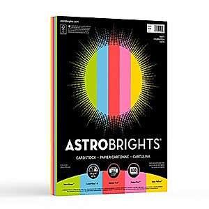 Neenah Astrobrights Colored Cardstock, 8.5" x 11", 65 lb/176 gsm,"Party" 5-Color Assortment, 100 Sheets (20901)
