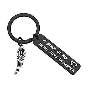 MAOFAED Memorial Keychain A Piece of my heart lives in heaven Sympathy Gift Loss of Loved One Keychain (piece in heaven black)