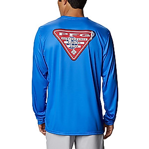 Columbia Men's Terminal Tackle PFG State Triangle Long Sleeve, Moisture Wicking, UV Sun Protection, Vivid Blue/Tn Flag, 5X Tall