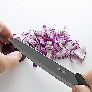 Sendaist Pro Series Ceramic knife , Ultra Sharp 6-inch Ceramic Chef's knife with Sheath Cover, Black Blade, and Soft Touch Ergonomic Black Handle (In Gift Box)