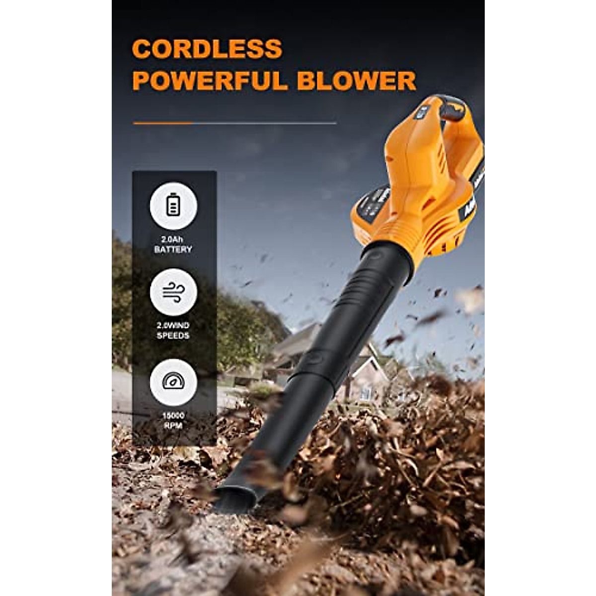 Adedad Cordless Leaf Blower with Battery and Charger 160 MPH Lightweight Blowers for Lawn Care Battery Powered Leaf Blower 2.0AH Battery - New Version More Powerful