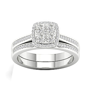 Auriga Fine Jewelry 1/4cttw Diamond Engagement Ring and Wedding Band Bridal Set Sterling Silver (Color H-I, Clarity I2) for Women