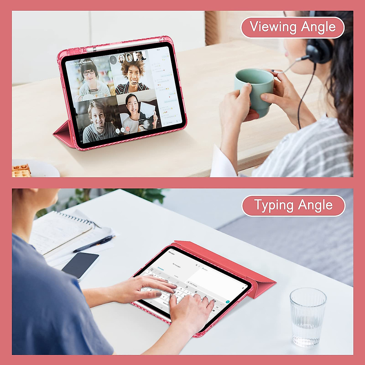 Fintie Hybrid Slim Case for iPad 10th Generation 10.9 Inch Tablet (2022 Model) - [Built-in Pencil Holder] Shockproof Cover with Clear Transparent Back Shell, Auto Wake/Sleep, Watermelon