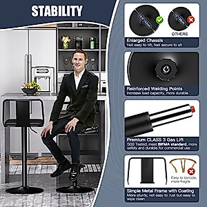 Raynesys Metal Swivel Barstools Set of 2, Enlarged PU Leather Seat with Metal Back, Adjustable from 24" to 33" for Counter Height & Bar Height, Modern Design for Kitchen and Restaurant,MatteBlack