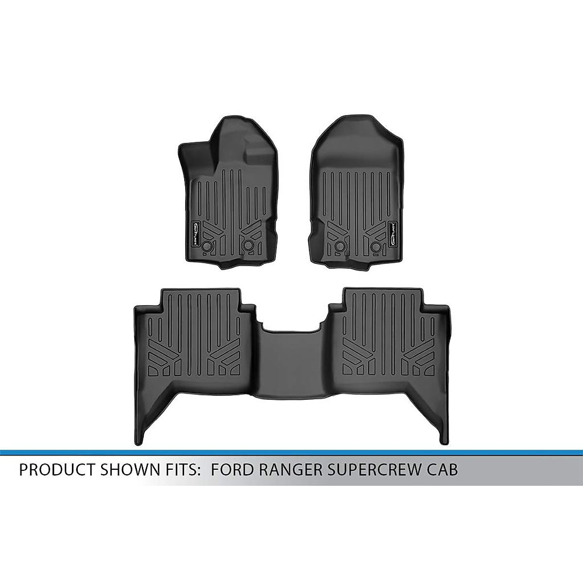 MAXLINER Custom Fit Floor Mats 2 Row Liner Set Black Compatible with 2019-2021 Ford Ranger SuperCrew Cab