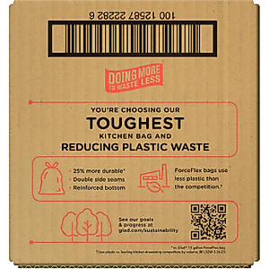 GLAD ForceFlexPlus Tall Kitchen Drawstring Trash Bags with Clorox, 13 Gallon White Trash Bag for Kitchen, Mountain Air Scent, 90 Count