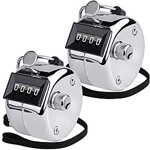 KTRIO Metal Handheld Tally Counter 2 Pack 4-Digit Number Count Clicker Counter, Hand Mechanical Counters Clickers Pitch Counter for Coaching, Crocheting, Lap Walking, Stitch, School & Office, Silver