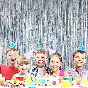 2 Pack 3.2ft x 8.2ft Silver Metallic Tinsel Foil Fringe Curtains, Door Streamer Photo Booth Backdrop for Birthday Graduation Engagement Bridal Shower Bachelorette Baby Shower Party Decorations