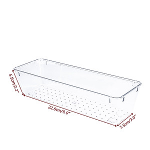 Zuihug 4 PCS Clear Plastic Drawer Organizer, Desk Drawer Divider Organizers and Storage Bins for Makeup, Jewelry, Gadgets for Kitchen, Bedroom, Bathroom, Office (9.0"x3.0"x2.2")