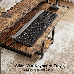 NOBLEWELL Computer Desk with Storage Shelves, 47 inch Home Office Desk with Monitor Stand, Writing Desk Table with Keyboard Tray (Rustic Brown)