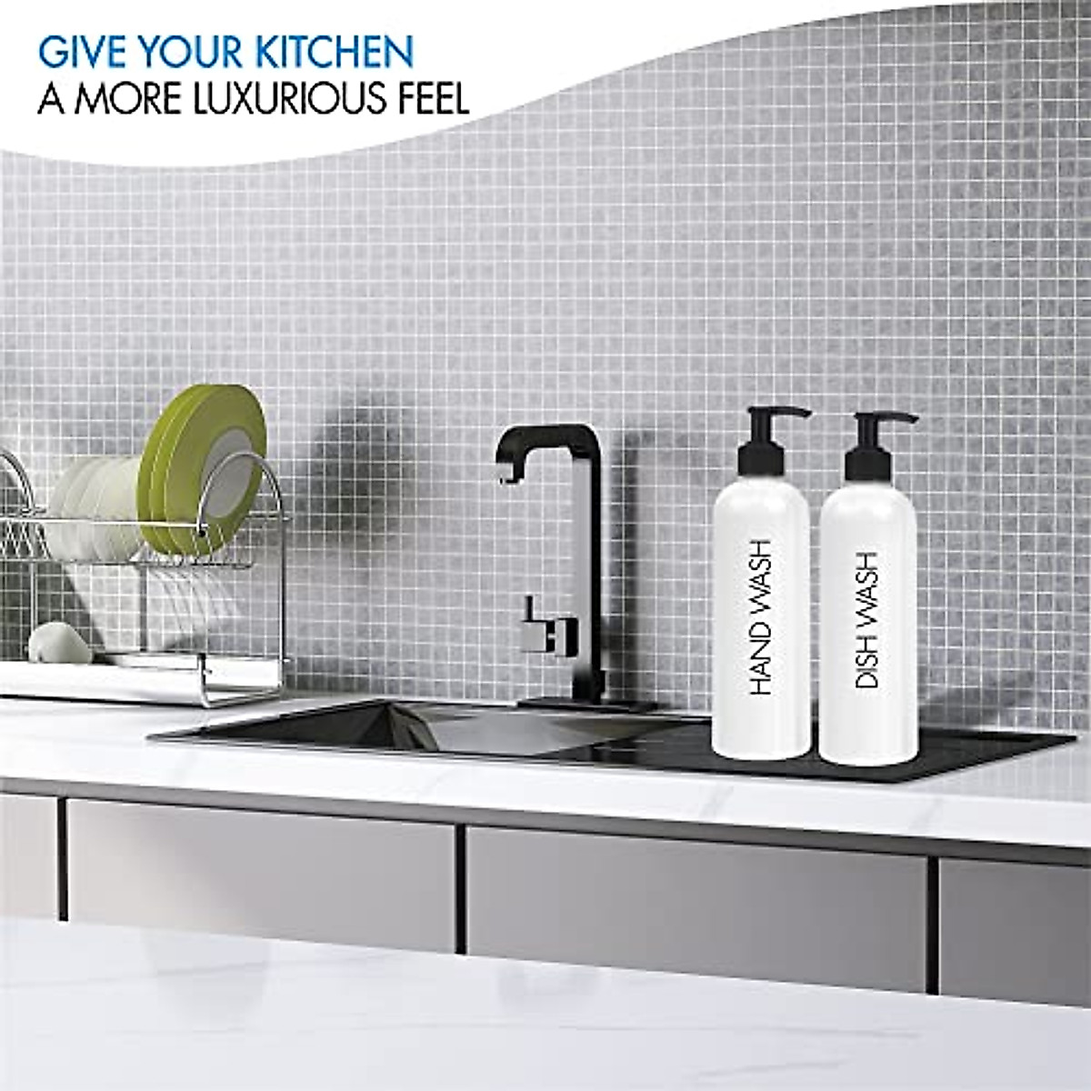 Empty Hand and Dish Soap Dispenser Set – (Pack of 2, 17 Oz) Reusable & Refillable Dish Soap Dispenser & Kitchen Hand Soap Dispenser Bottles Set for Countertop, Sink, Slab & Dish Washing