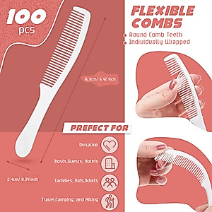 100 Packs Individually Wrapped Combs Disposable Combs in Bulk Plastic Combs Set Hair Combs for Travel, Hotel, Shelter, Homeless, Nursing Home, Charity, Church, 6.5 Inch Long (White)
