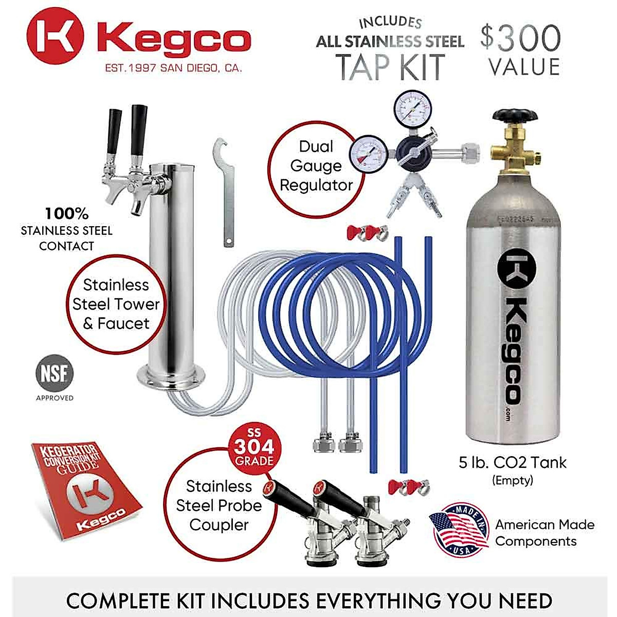 Kegco Keg Dispenser, Two Faucet, Stainless Steel