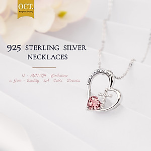 Bengnkes BG 925 Sterling Silver I Am a Child of God Cross Pendant Necklaces for Women, October Birthstone Pink Heart Necklace Communion Goddaughter Christian Baptism Gifts
