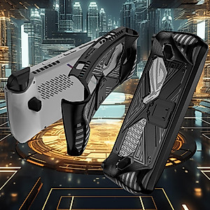 PAKESI Protection Case for ASUS ROG Ally - Rugged TPU with Built-in Stand for Game Handheld Console - Anti-Drop Shockproof Shell with 2 Pack Screen Protector (Black)