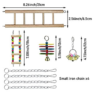 Bird Ladder Toy Hanging Swing Natural Wood Hammock Toy for Small Parrot Parakeet Cockatiel African Grey Cockatoos Conure Finch Cage Accessories(B)