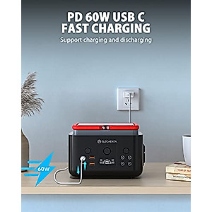 ELECAENTA Portable Power Station 200W, 200Wh LiFePO4 Battery Backup, 100W Solar Fast Charging, 2 AC Pure Sine Wave Outlets, PD 60W USB C, Lightweight Solar Generator for Outdoor Camping Fishing RV