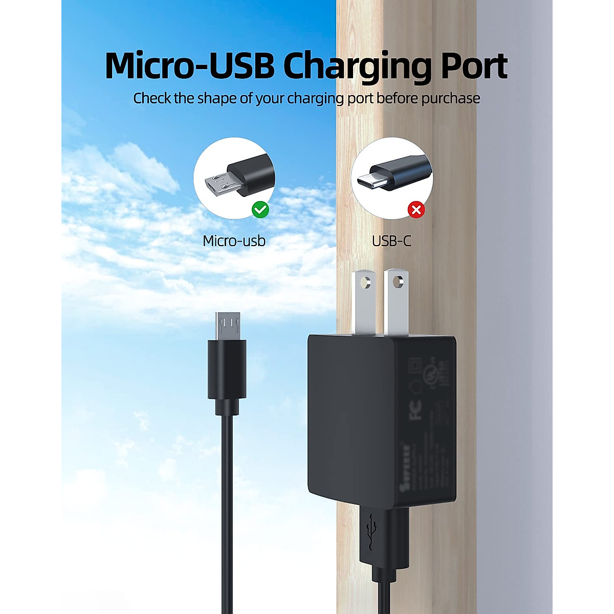 UL Listed Micro USB Wall Charger Fit for Samsung Galaxy Tab A E,S,S2,3,4, 10.1" 7.0" 8.0" 8.4" 9.6" 9.7",SM-T580/P580/T800/T113/T520/T900/T320/T713 Tablet Power Supply Adapter Cord Data Cable