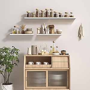 White Floating Shelves Set of 3,Wall Mounted Modern Wood White Floating Wall Shelves Storage Shelf for for Wall Decor, Bedroom, Living Room, Kitchen,Bathroom(White, Set of 3, 17in)