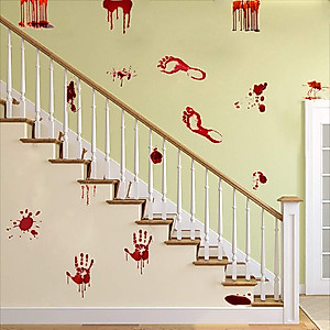 IARTTOP Halloween Bloody Handprint Footprint Decal Zombie Vampire Bloodstains Sticker, Screaming Bloody Decal for Bathroom Mirror Halloween Home Wall Art
