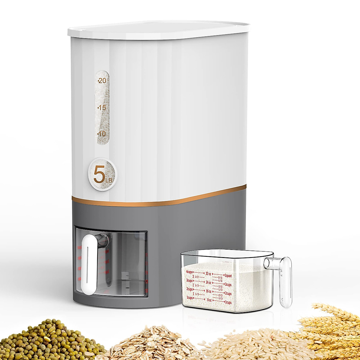 JOSTRY 25 Lbs Large Sealed Rice Dispenser, Cereal Dry Food Storage Containers with Measuring Cup, BPA-Free Household for Kitchen Pantry Organization