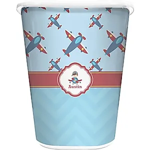 RNK Shops Personalized Airplane Theme Waste Basket - Double Sided (Black)