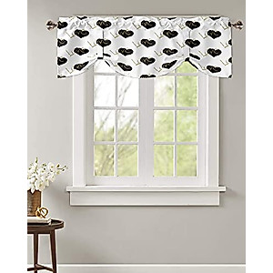 Tie-Up Valance Curtains for Window - Happy Valentine's Day Gold Love Black and White Heart Kitchen Valance - Light Filtering Valance Curtains Short Curtains with Adjustable Tie 42"x12"