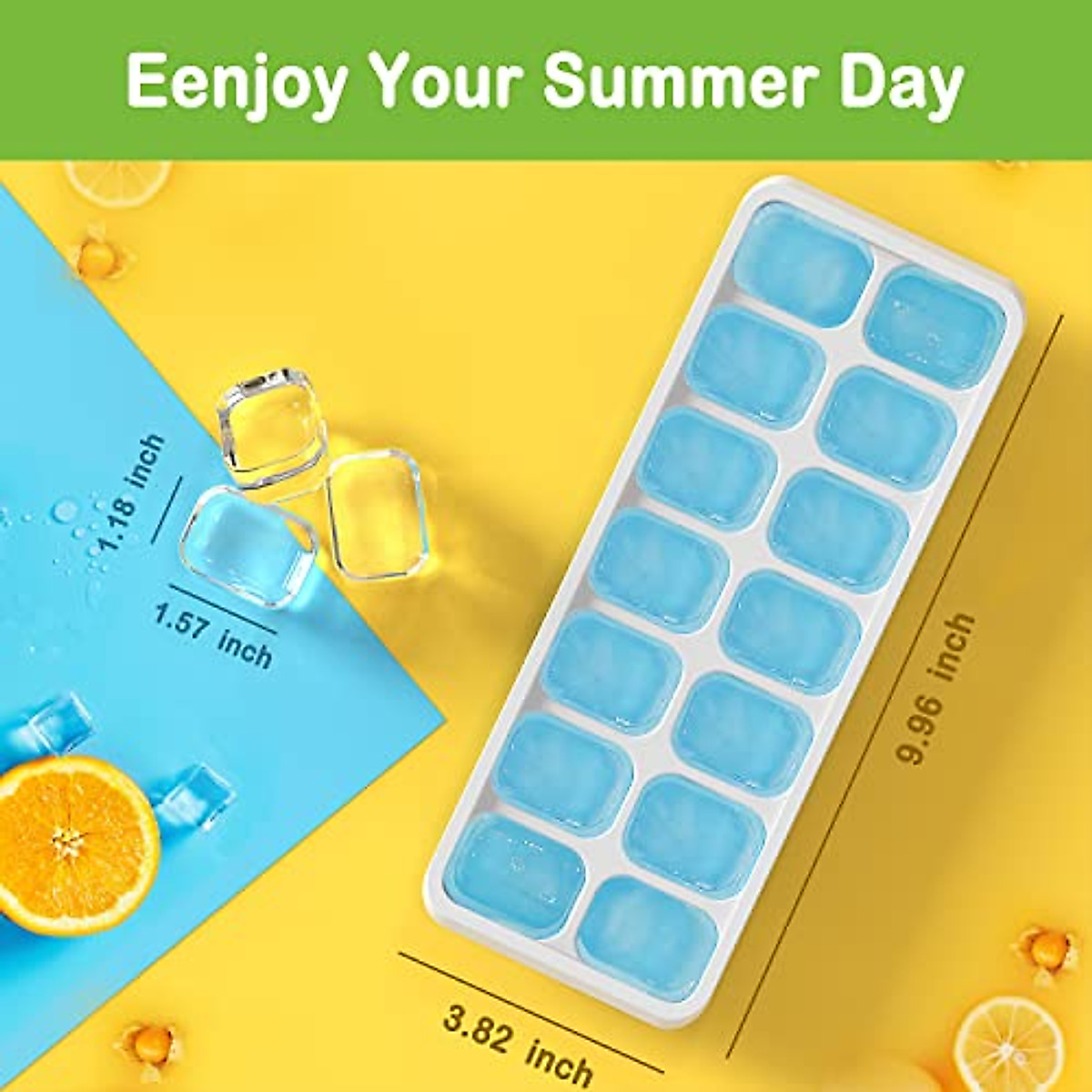 Ice Cube Tray, Silicone Ice Tray with Stackable and Spill-Resistant Lid, Easy Release Ice Cube Trays for Freezer, BPA Free Reusable Ice Trays for DIY Flavor (2 Pack)