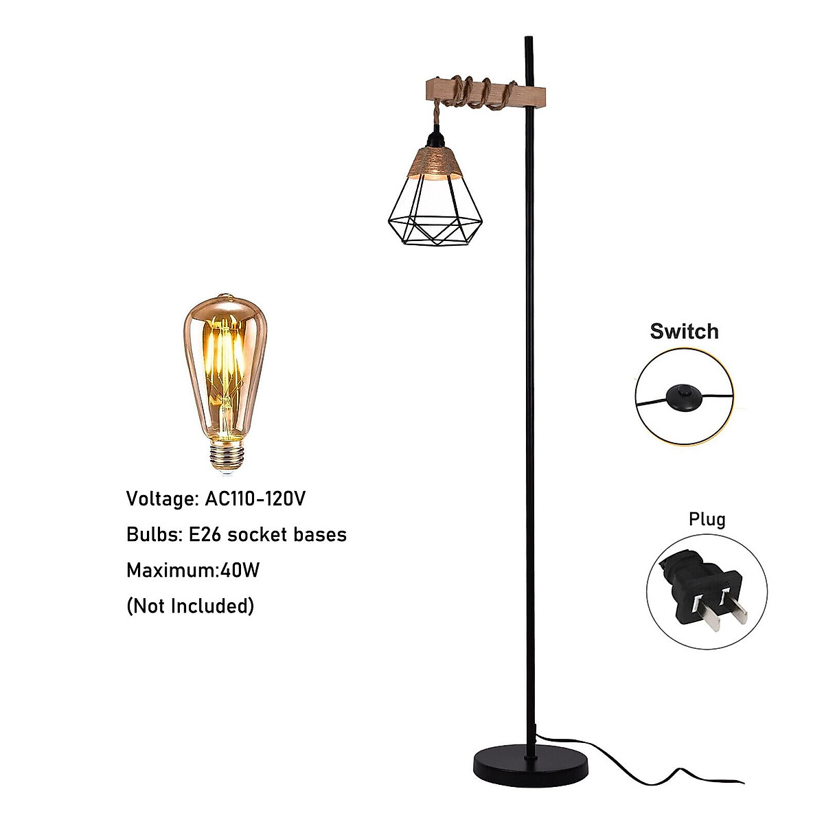 YUYANSHOP Floor Lamp for Living Room, Smart Floor Lamp, Tall Standing Lamp with Rattan Lampshade, Farmhouse Floor Lamps for Bedroom Office, Boho Floor lamp