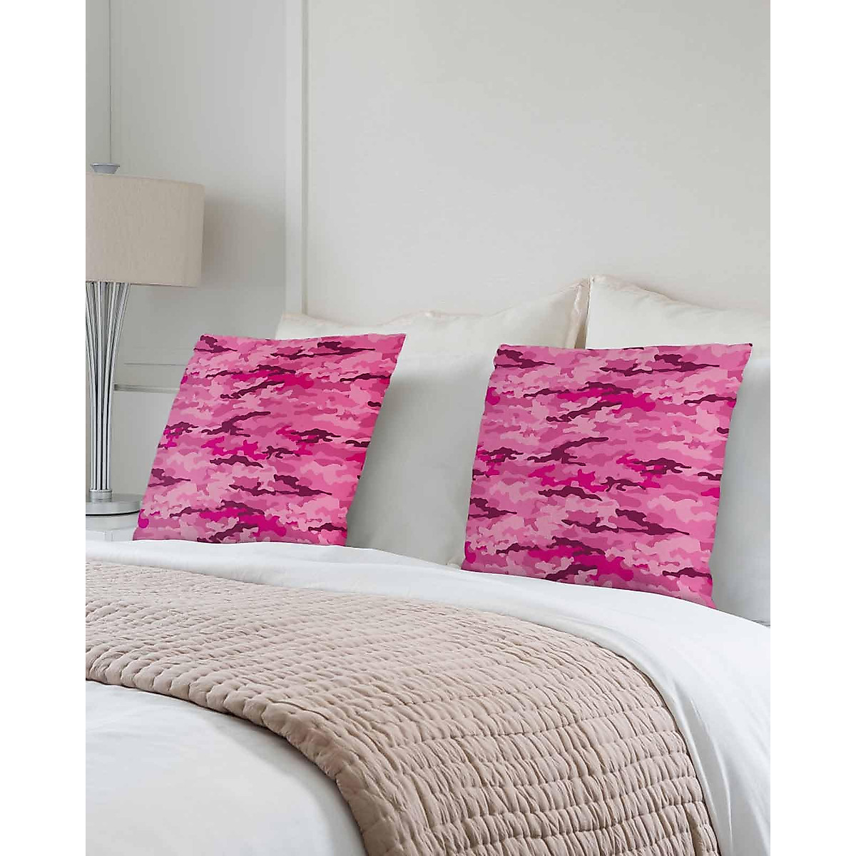 applebless Set of 2 Throw Pillow Covers Square for Home Decor, Camouflage Netting Camo Pink 18x18 Inch Cotton Reversible Pillow Case Sofa Soft Cushion Cases for Bedroom Couch Bed Car Chair