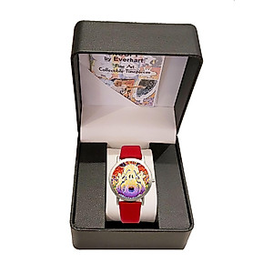 RICH Snoopy by Everhart Featuring Tom Everhart's Image of Snoopy in Nobody Barks in L.A. On The Unisex Size Brushed Chrome Watch with A Red Leather Strap