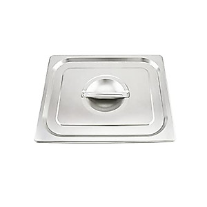 QWORK Solid Pan Lid with Handle, 2 Pack Stainless Steel Steam Table Pan Cover, for 1/2 Size Steam Pans