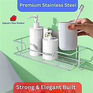 Elegant Shower Caddy with Powerful Adhesive and Hooks, No Drilling Shower Shelves, Wall Mounted Shower Organizer, Premium Stainless Steel Shower Rack, Perfect Shower Caddy Shelf for Your Daily Use