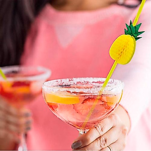 LUOEM 30 Pcs Pineapple Disposable Straws Colorful 3D Fruit Plastic Drinking Straws Stereoscopic Straws Hawii Theme Party Supplies (Yellow)