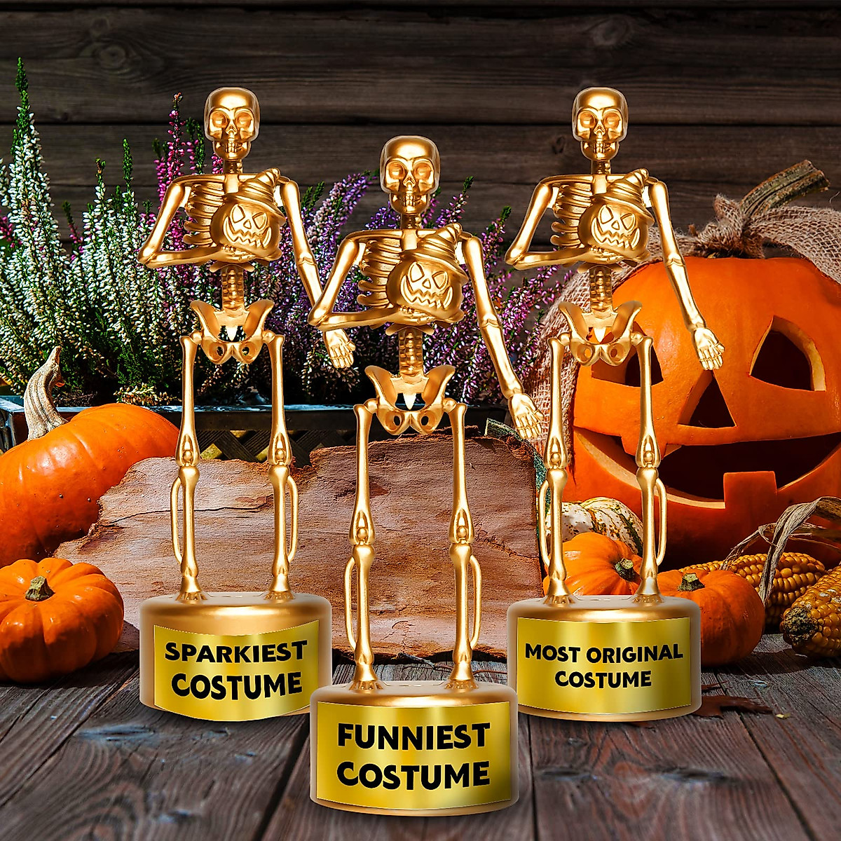 6 Halloween Best Costume Skeleton Trophy, Halloween Skull Party Favor Prizes, Halloween Party Supplies Gold Bones Game Awards, Costume Contest Event Trophy, School Classroom Rewards for Kids(B)