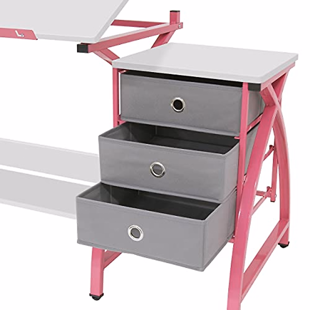 SD STUDIO DESIGNS 2 Piece Comet Center Plus, Craft Table and Matching Stool Set with Storage and Adjustable Top, 50" W x 23.75" D x 29.5" H, Pink/White