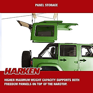 HARKEN - Hardtop Overhead Garage Storage Hoist for Jeep Wrangler and Ford Bronco, Safe Anti-Drop System, Easy One-Person Operation, Smart Garage Organization, (Freedom Panel Storage Capacity)