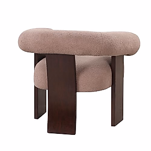 YISH WF303949AAD Teddy Velvet Accent Upholstered Dining Chair with Curved Wishbone Frame, Single Sofa Armchair for Living Room Reception, Light Brown