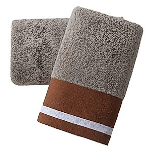 YiLUOMO 100% Cotton Brown Hand Towel Set of 2 Highly Absorbent Soft Hand Towel for Bathroom Home 13 x 29 Inch