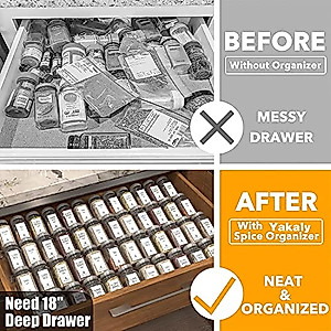 Yakaly Black Acrylic Spice Drawer Organizer, Expandable 11" to 22" - 4 Tier Slanted Drawer Seasoning Jars Rack Hold up 60 Jars, Adjustable In Drawer Spice Tray for Kitchen Cabinet Drawer/Countertop