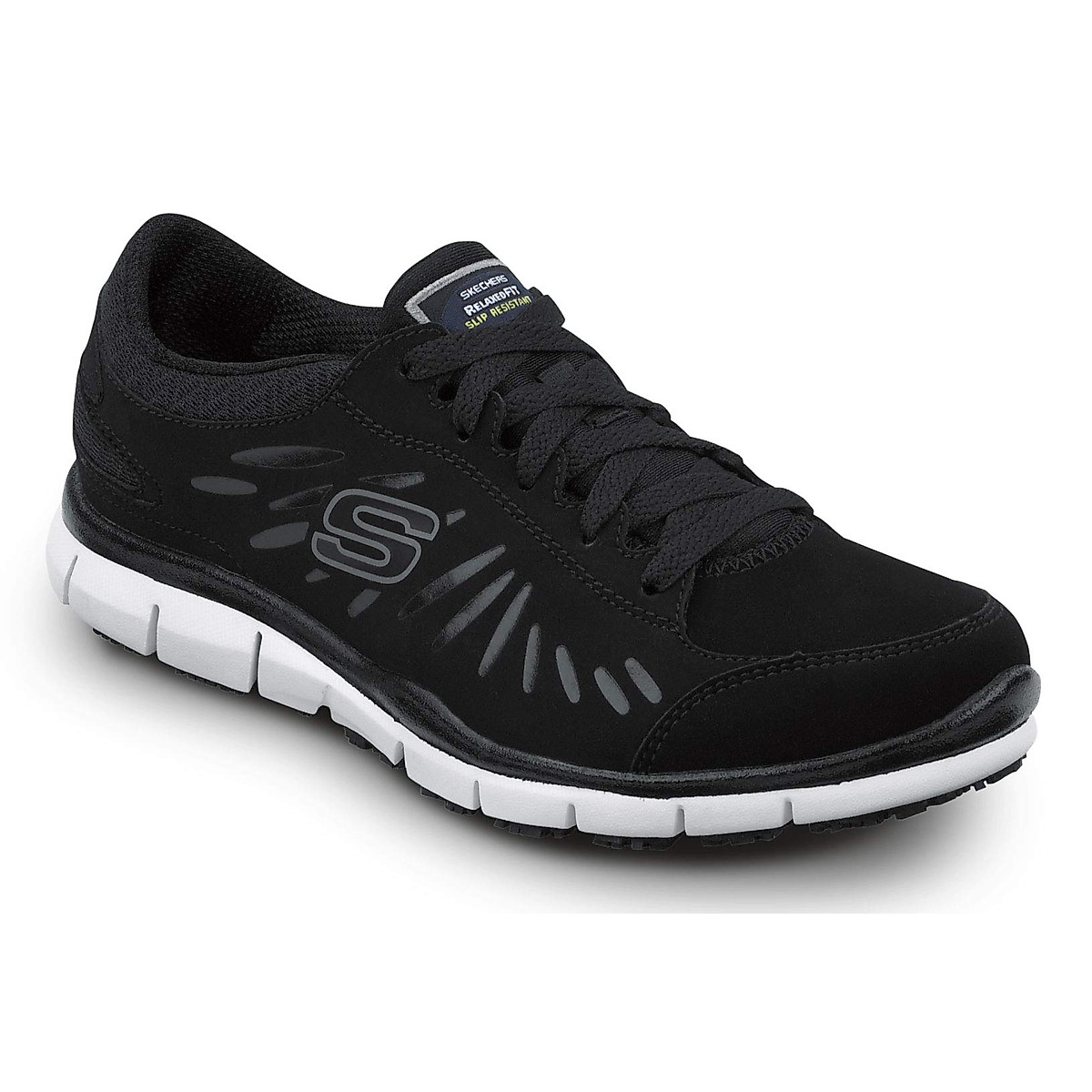Skechers Work Stacey - Women's Black/White Soft Toe, Slip Resistant, Low Athletic (11.0 M)
